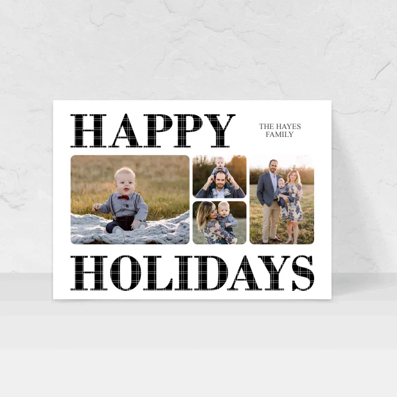 Happy Holidays Plaid-1 Double-Sided Flat Card | HOLIDAY | 7x5